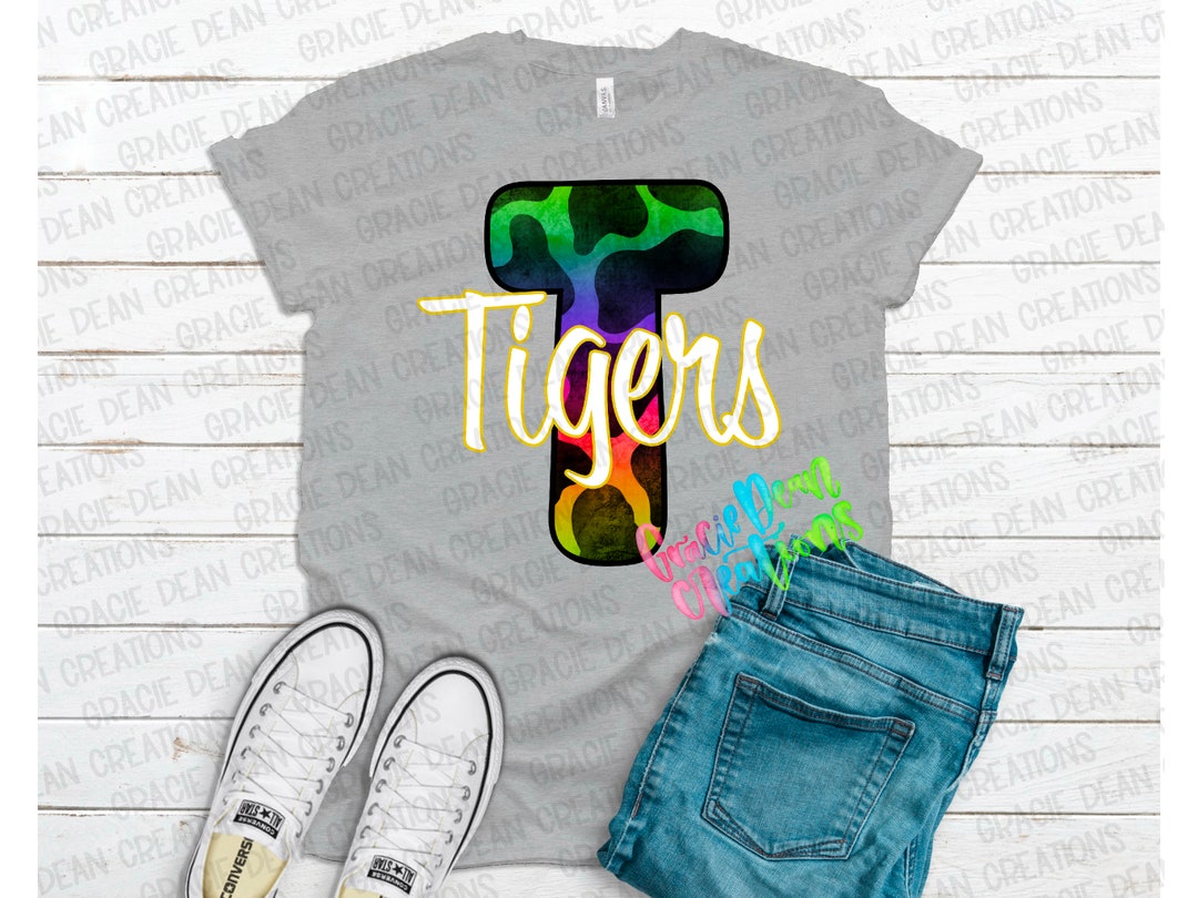 Multi Color Cow Print T Tigers School Mascot Digital Design - Etsy