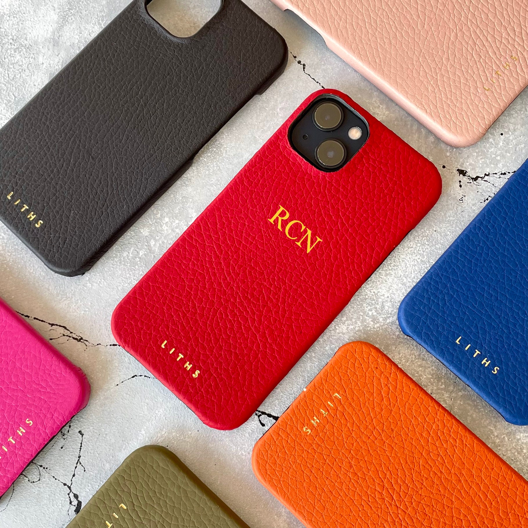 Orange Leather Phone Case With Gold Monogram - Etsy