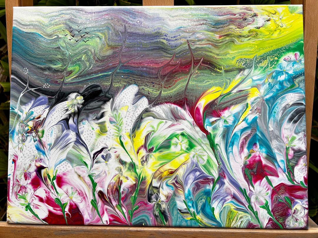 Abstract Flower Art Garden Art Original Art Painting Stretched Canvas ...