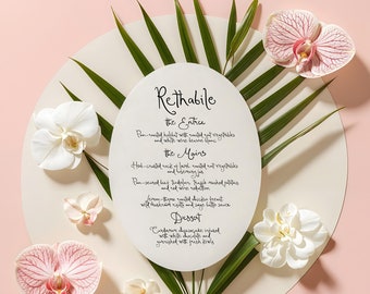 Whimsical Wedding Oval Shaped Menu Cards With Guest Names Custom ...