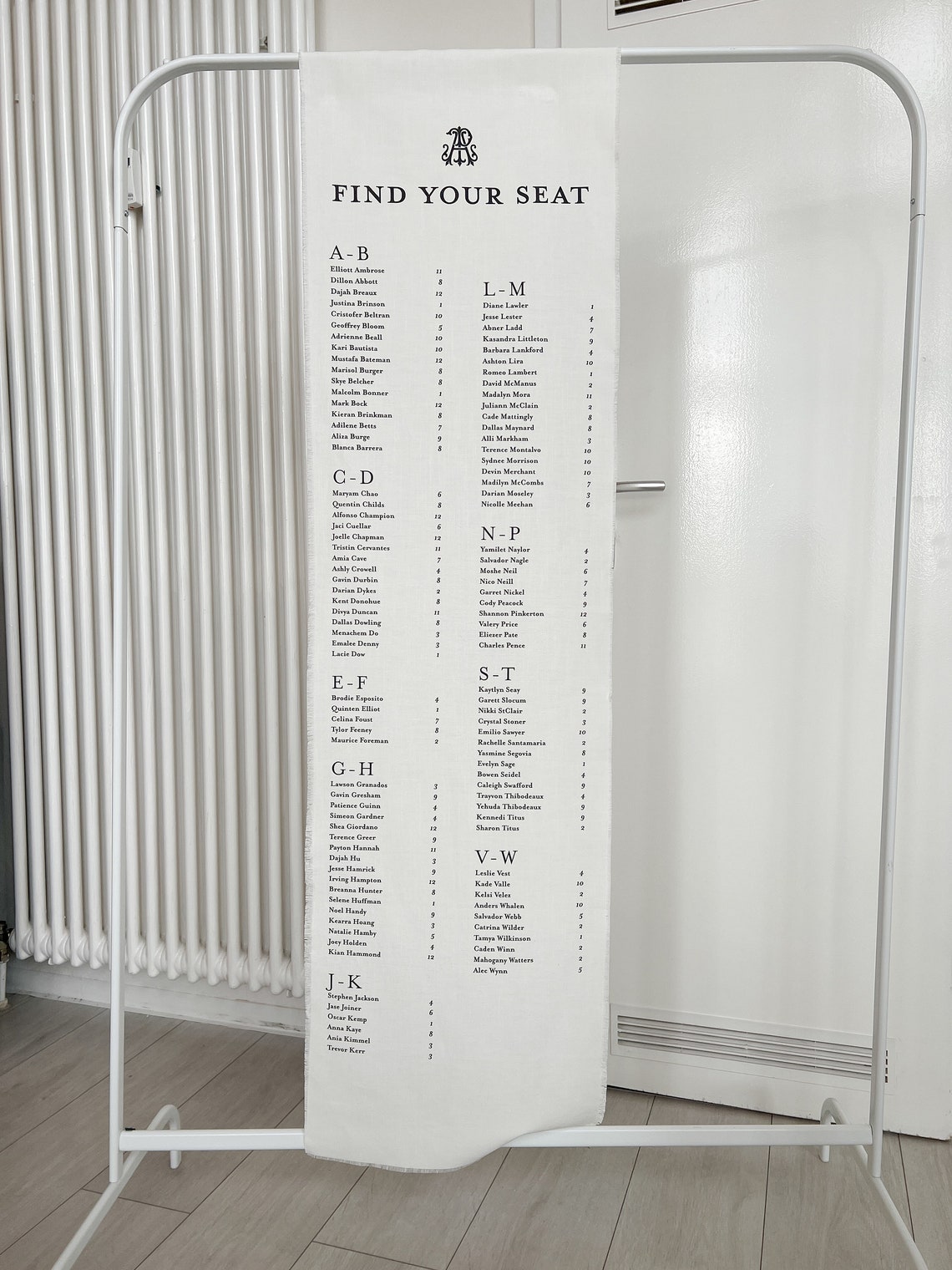 Small Linen Seating Chart, Alphabetical Seating Chart, Wedding Table ...