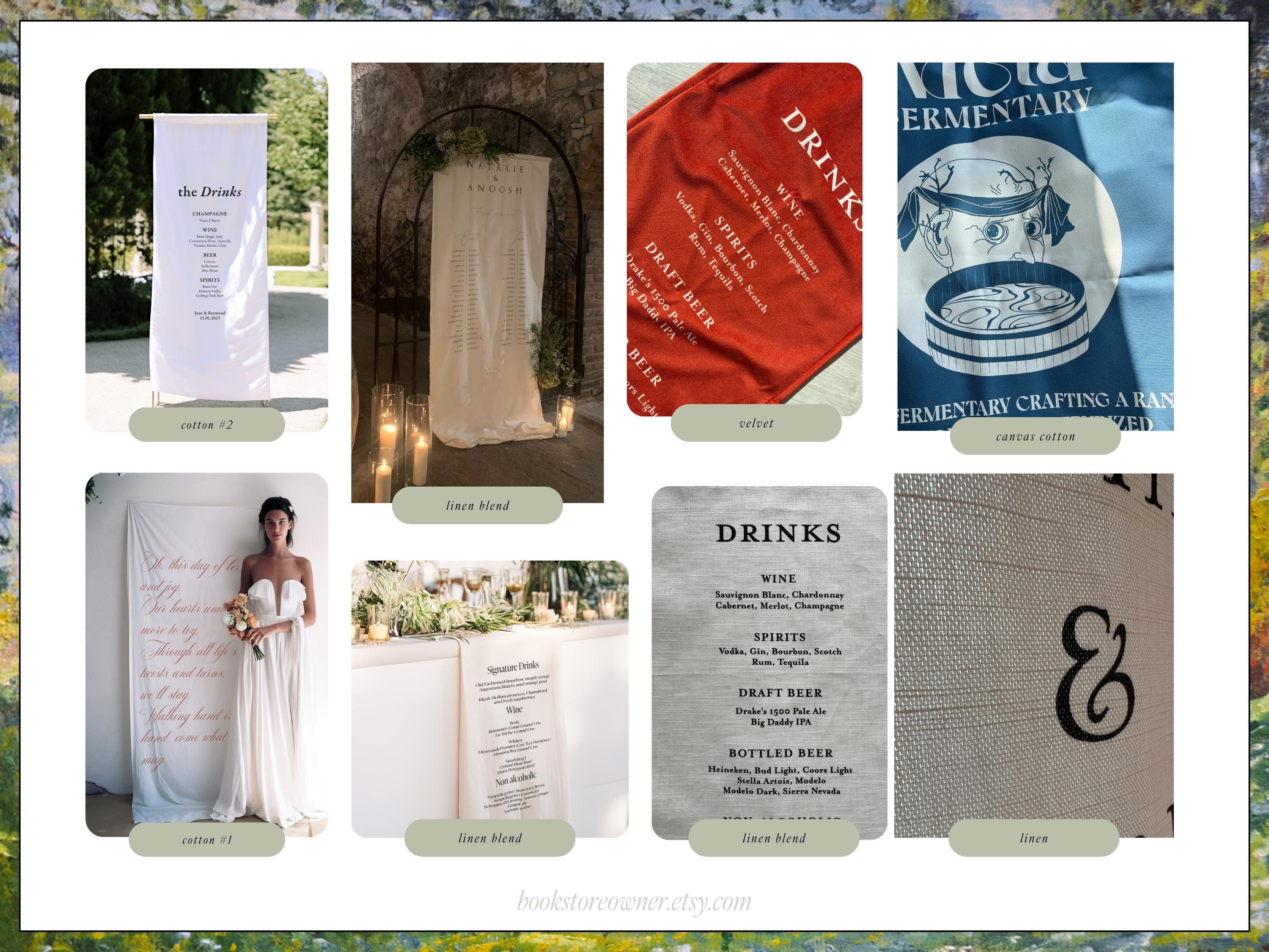 Wedding Open Bar Linen Sign Bundle Minimalist Bar Menu - Etsy