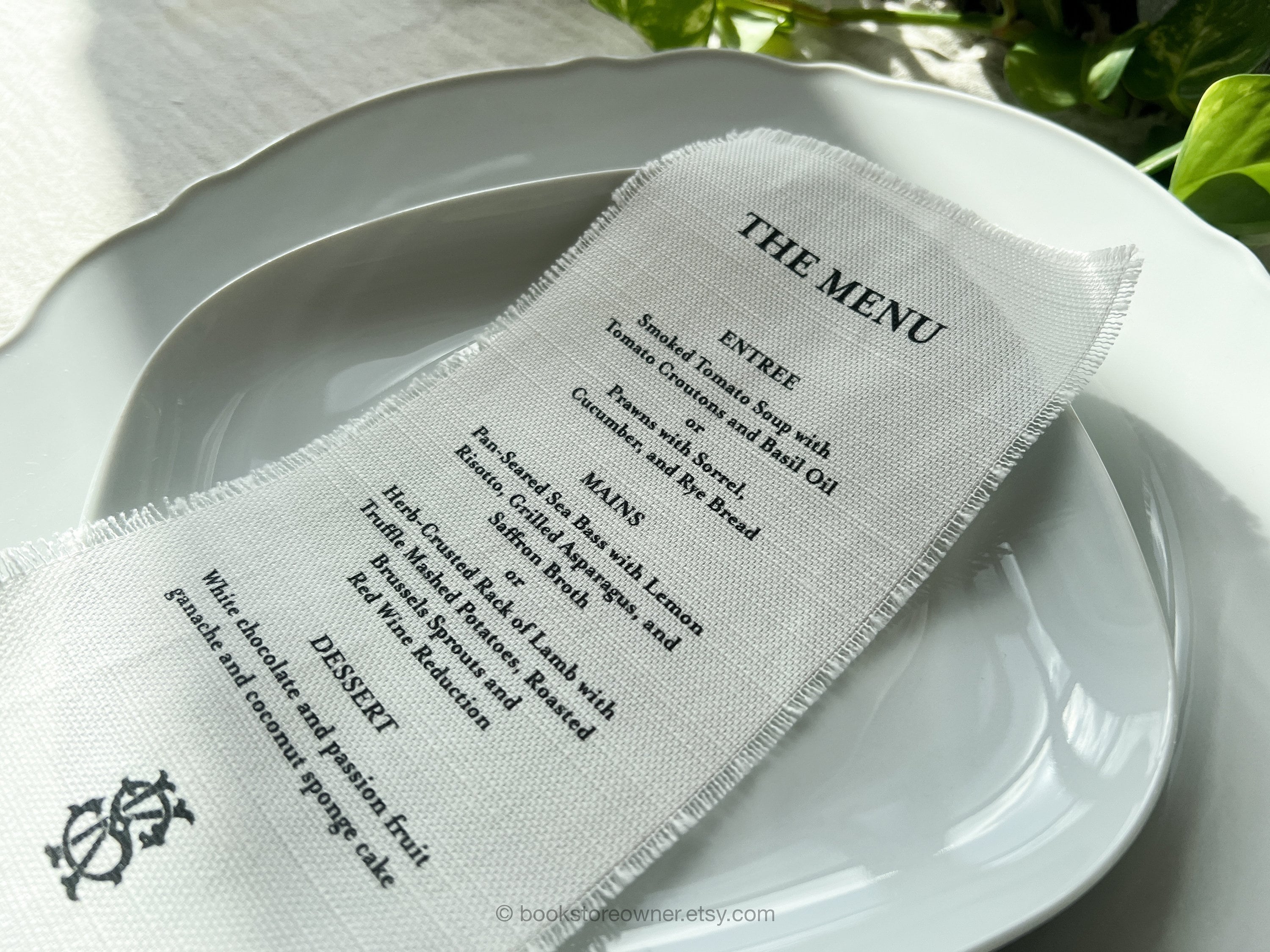 Linen Wedding Menus With Guest Names Personalized Fabric Menu, Monogram ...