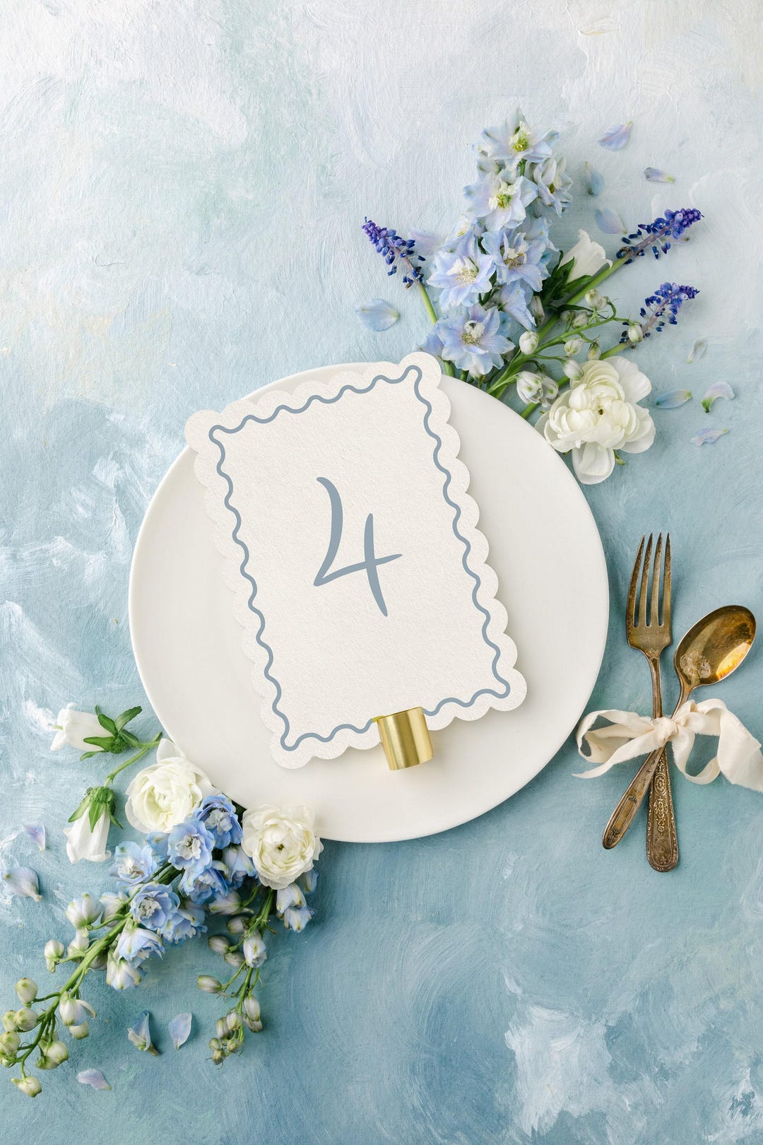Scallop Shaped Dusty Blue Table Numbers | Whimsical Wedding Table ...