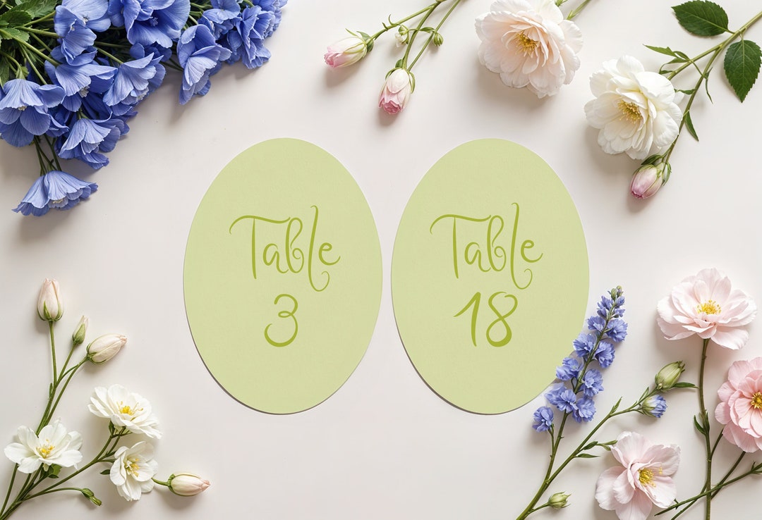 Light Green Quirky Wedding Table Numbers, Oval Table Numbers, Whimsical ...