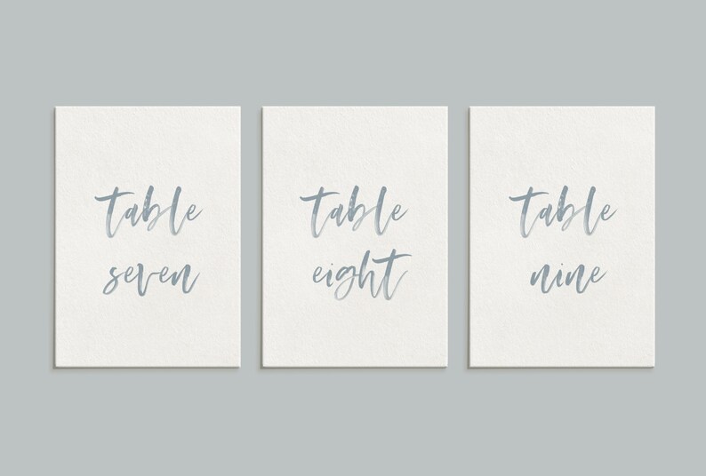 Printed Watercolor Table Numbers Dusty Blue Table Numbers for Wedding ...