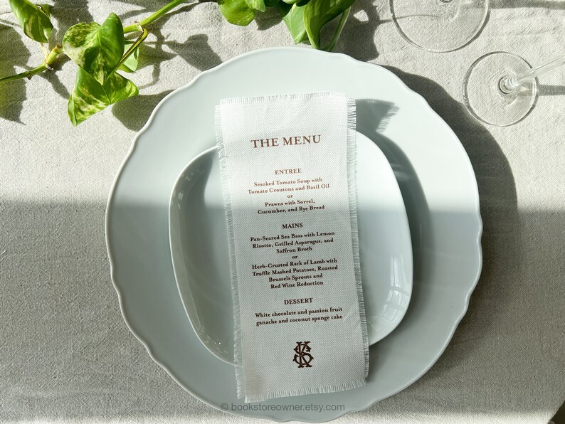 Linen Wedding Menus With Guest Names Personalized Fabric Menu, Monogram ...