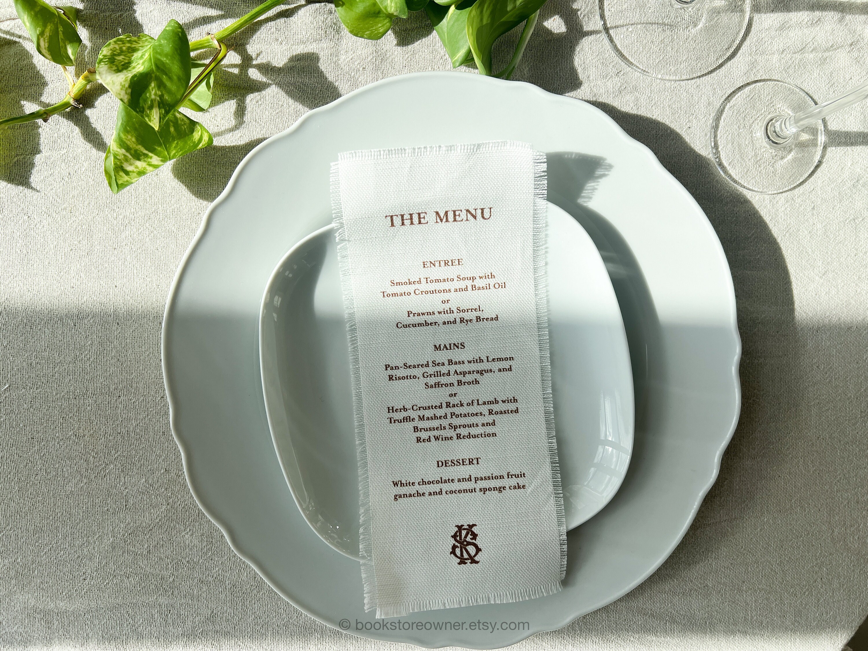 Linen Wedding Menus With Guest Names Personalized Fabric Menu, Monogram ...