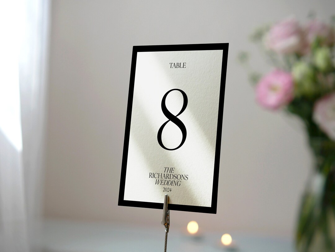 Modern Wedding Table Numbers Custom 5x7 Black & White Minimalist Table ...