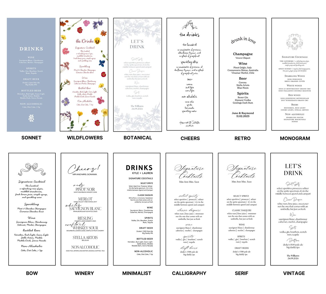 Signature Drinks Linen Bar Sign, Elegant Wedding Signature Cocktail ...