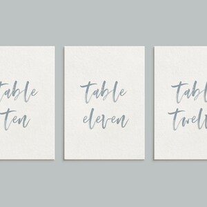 Printed Watercolor Table Numbers Dusty Blue Table Numbers for Wedding ...
