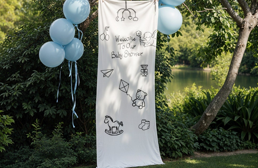 Baby Shower Linen Sign, Hand Drawn Quirky Baby Sprinkle Sign, Baby in ...