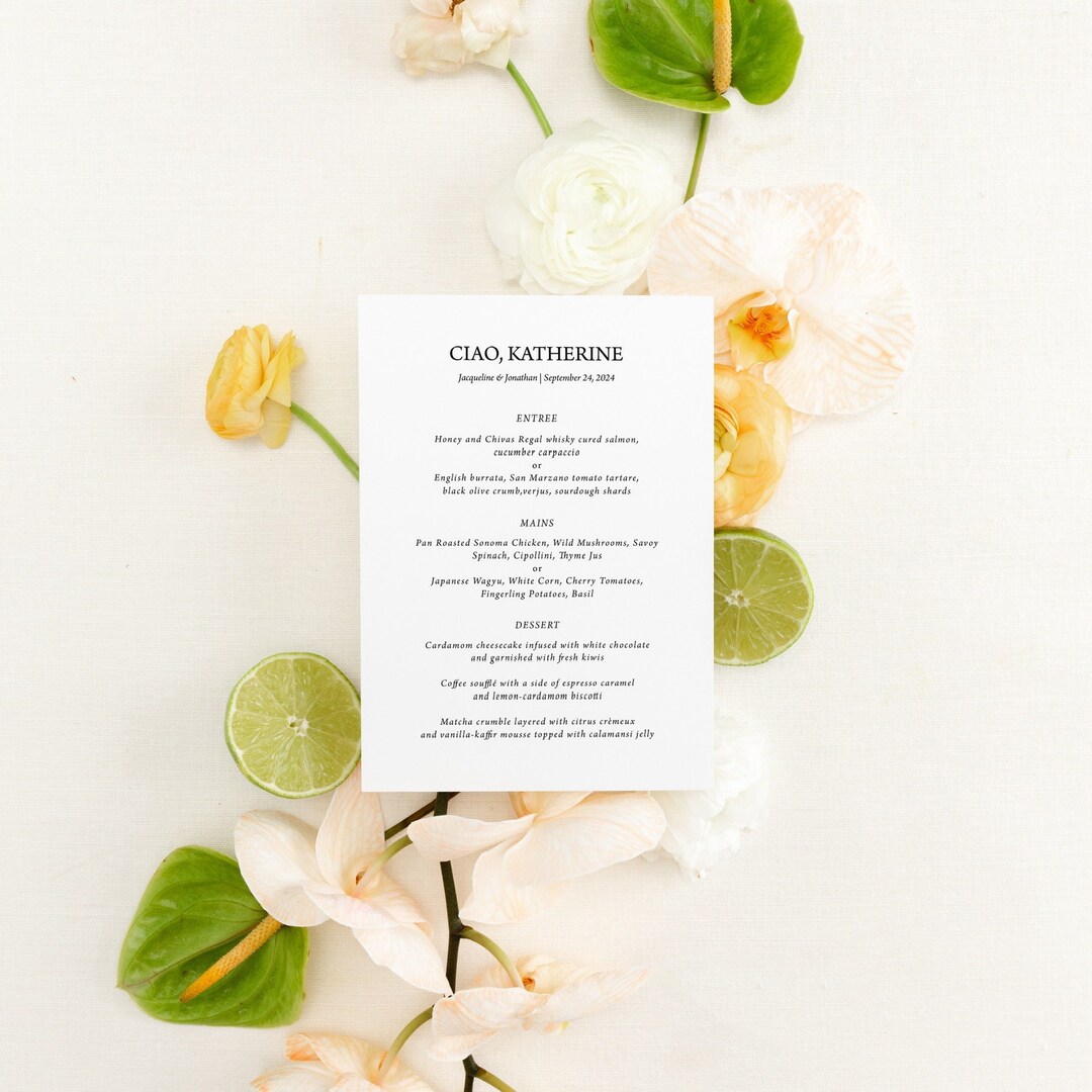 Elegant Wedding Menu Cards With Guest Names, 5x7 Placecard Menus ...
