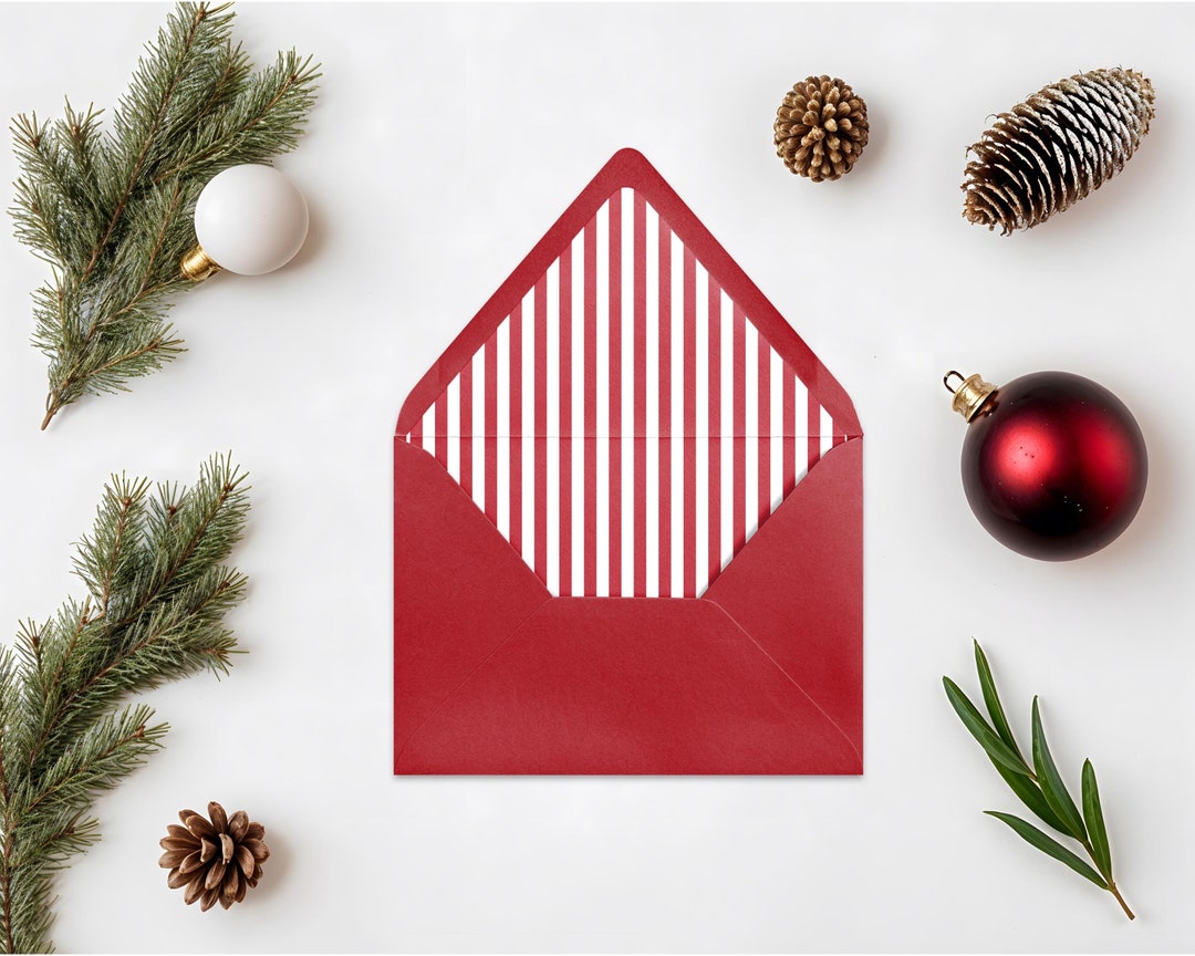Printable Festive Christmas Envelope Liners, Red and White Striped ...