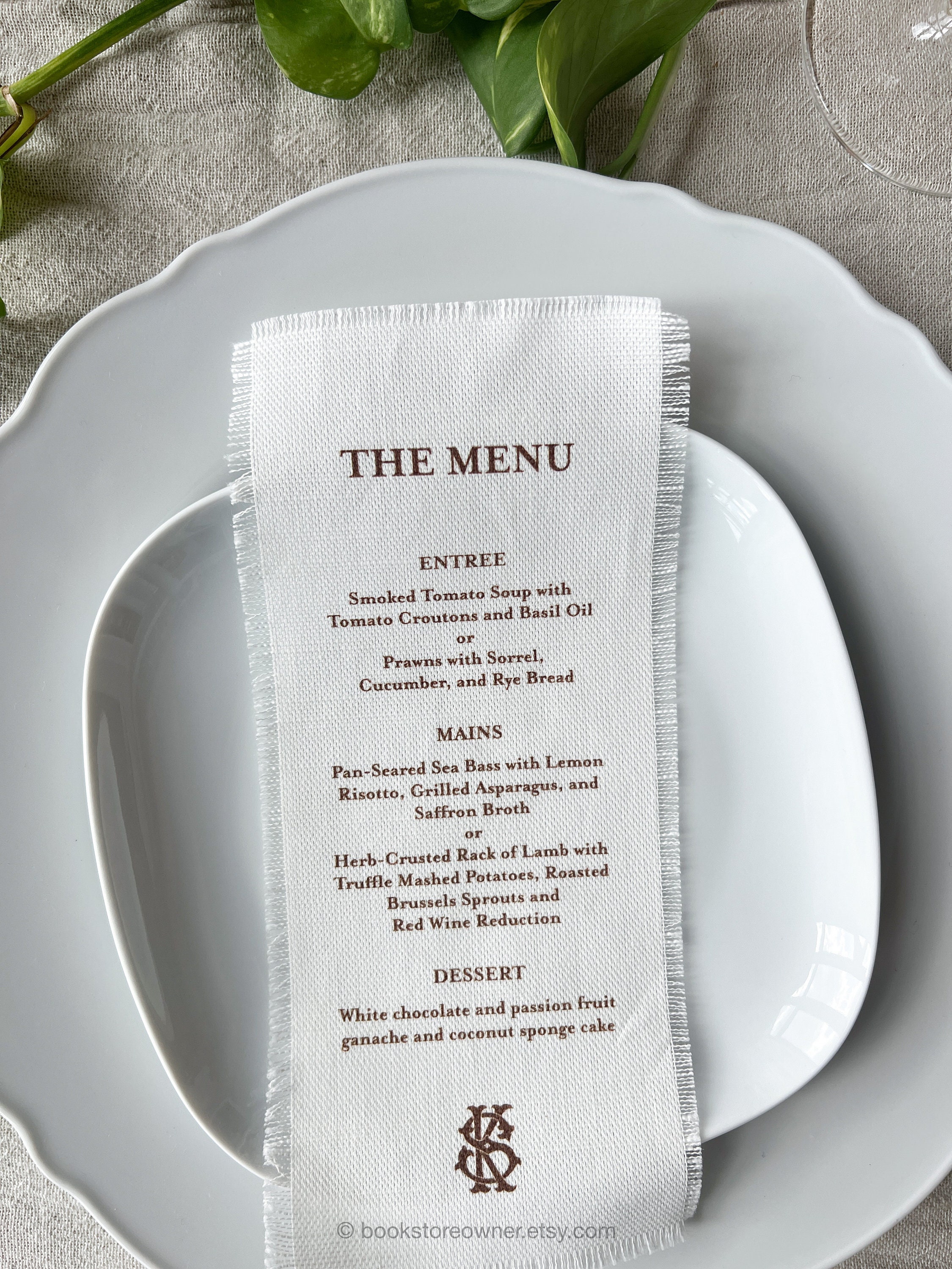 Linen Wedding Menus With Guest Names Personalized Fabric Menu, Monogram Wedding Napkins, Garden ...