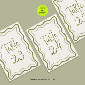 Green Wavy Table Number Cards Double-sided 5 X 7 Handdrawn Wedding ...