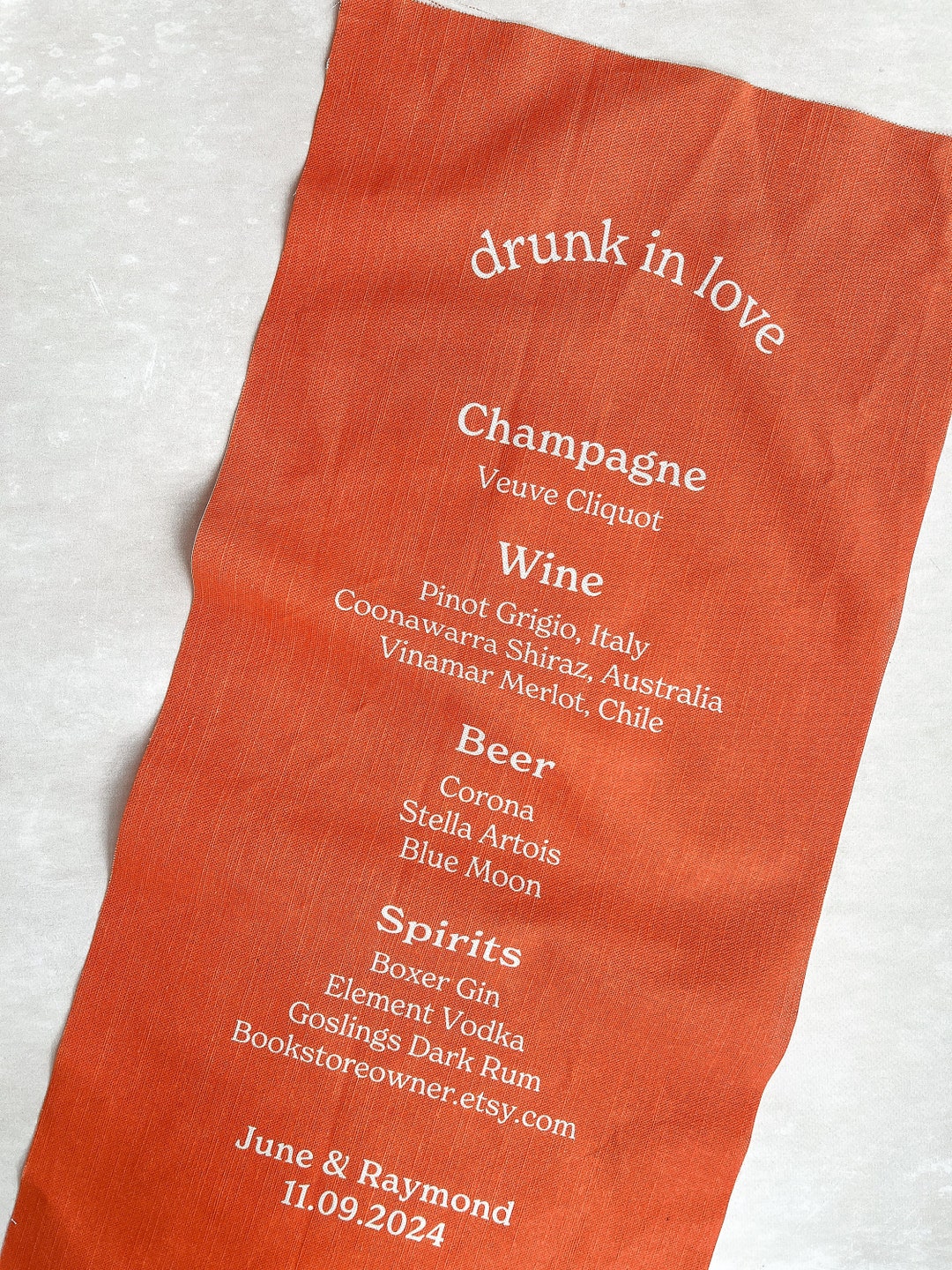 Burnt Orange Wedding Cocktail Sign, Funky Retro Wedding Linen Drinks ...