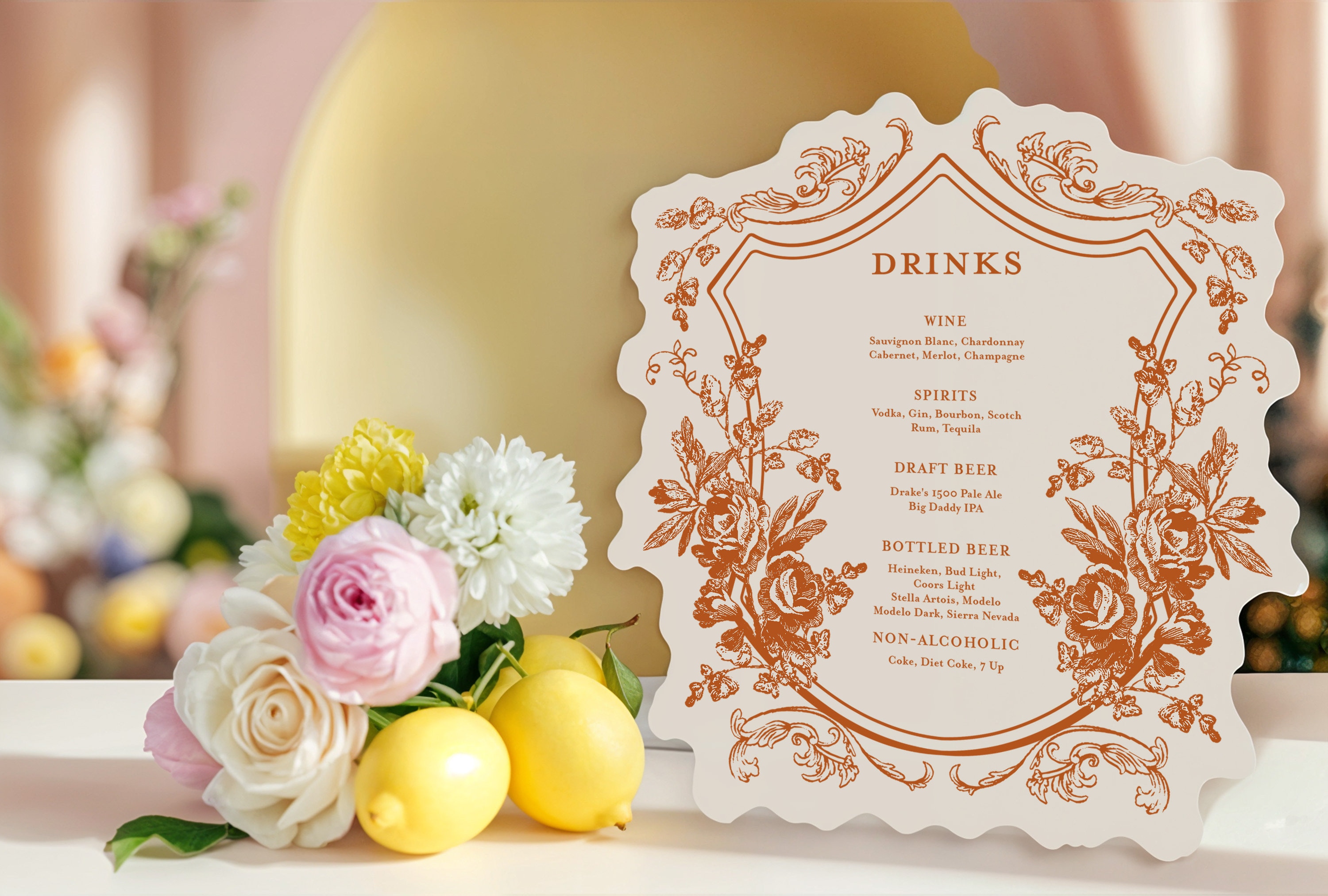 Vintage Floral Wedding Bar Menu, Victorian Wedding Crest Classic Bar ...