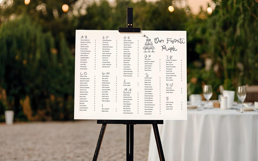 Tuscany Whimsical Wedding Champagne Tower Seating Chart Sign, Hand ...