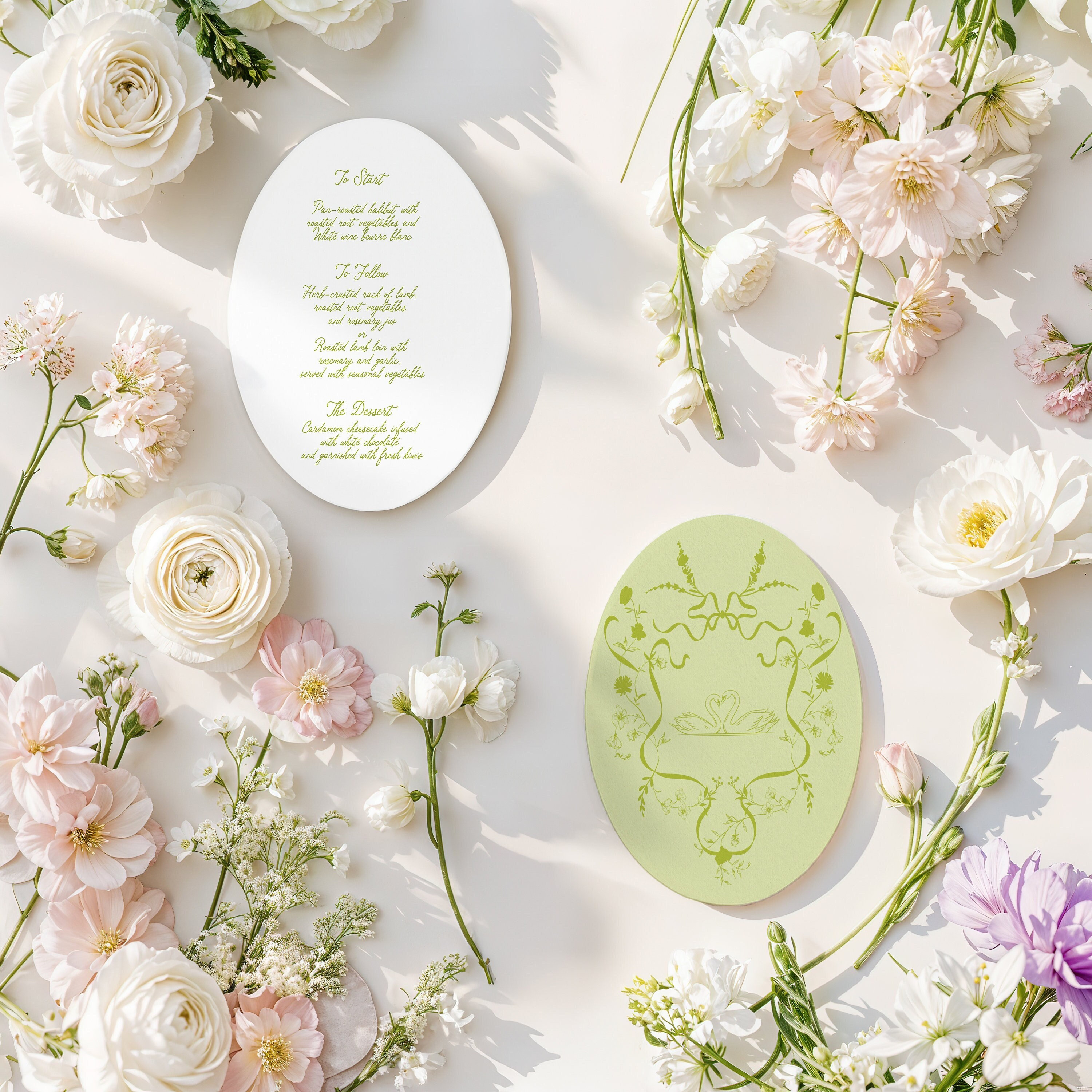 Whimsical Wedding Oval Menu Cards With Guest Names Handdrawn Quirky 5x7 ...