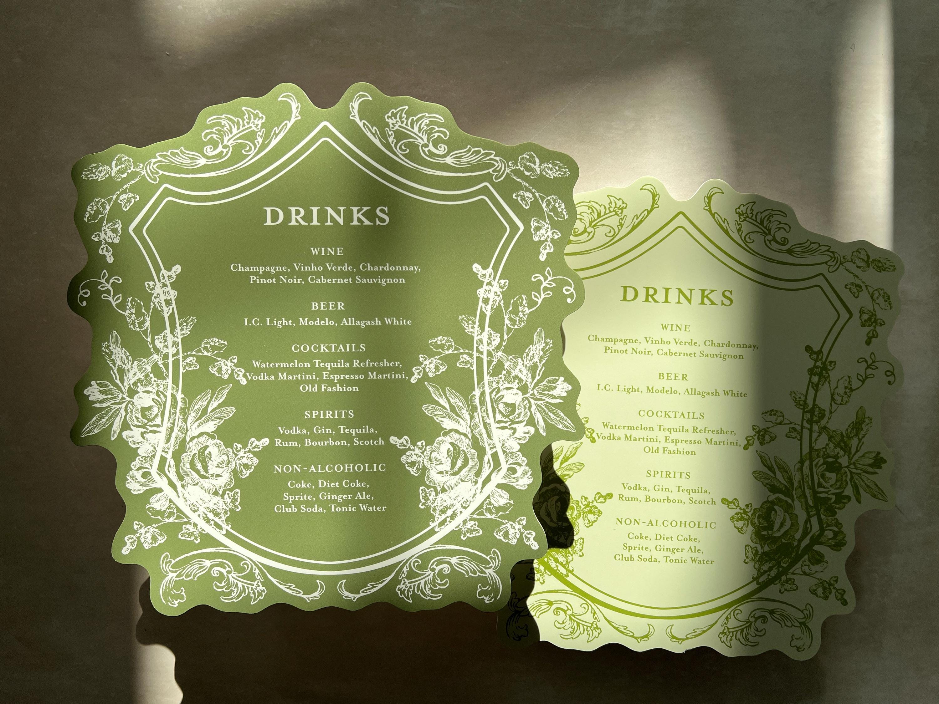 Vintage Floral Wedding Bar Menu, Olive Green Bar Menu Sign, Wedding ...
