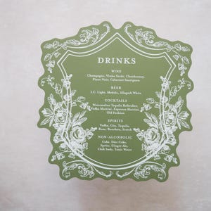 Vintage Floral Wedding Bar Menu, Olive Green Bar Menu Sign, Wedding ...