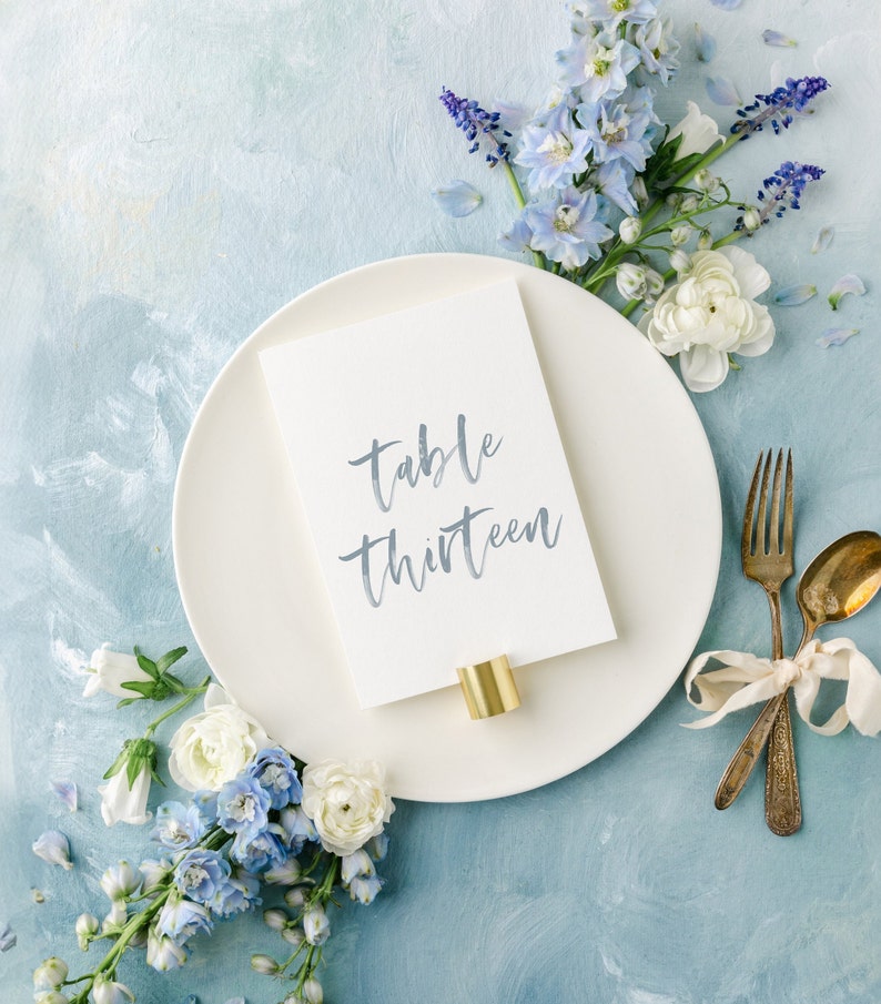 Printed Watercolor Table Numbers Dusty Blue Table Numbers for Wedding ...