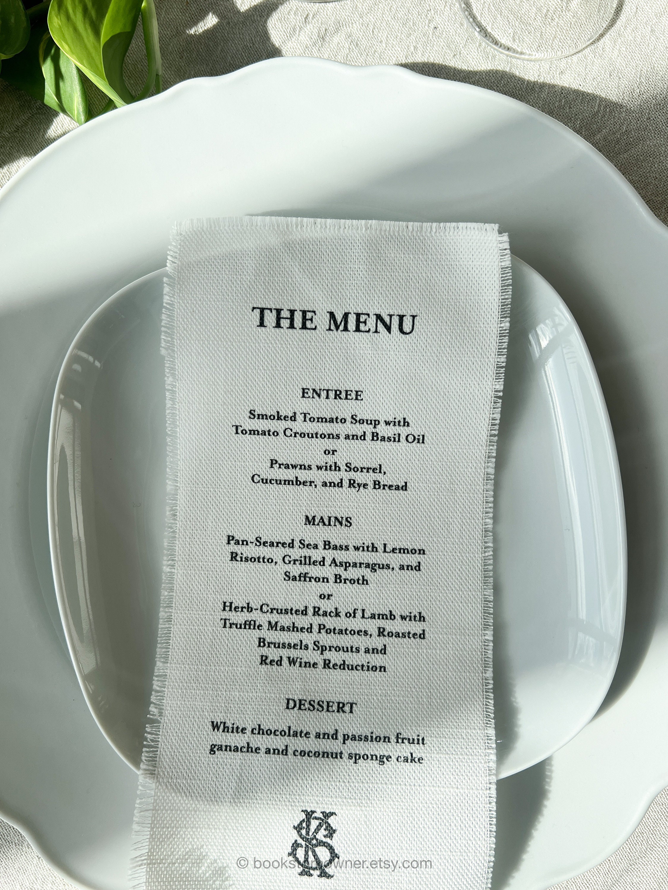 Linen Wedding Menus With Guest Names Personalized Fabric Menu, Monogram ...