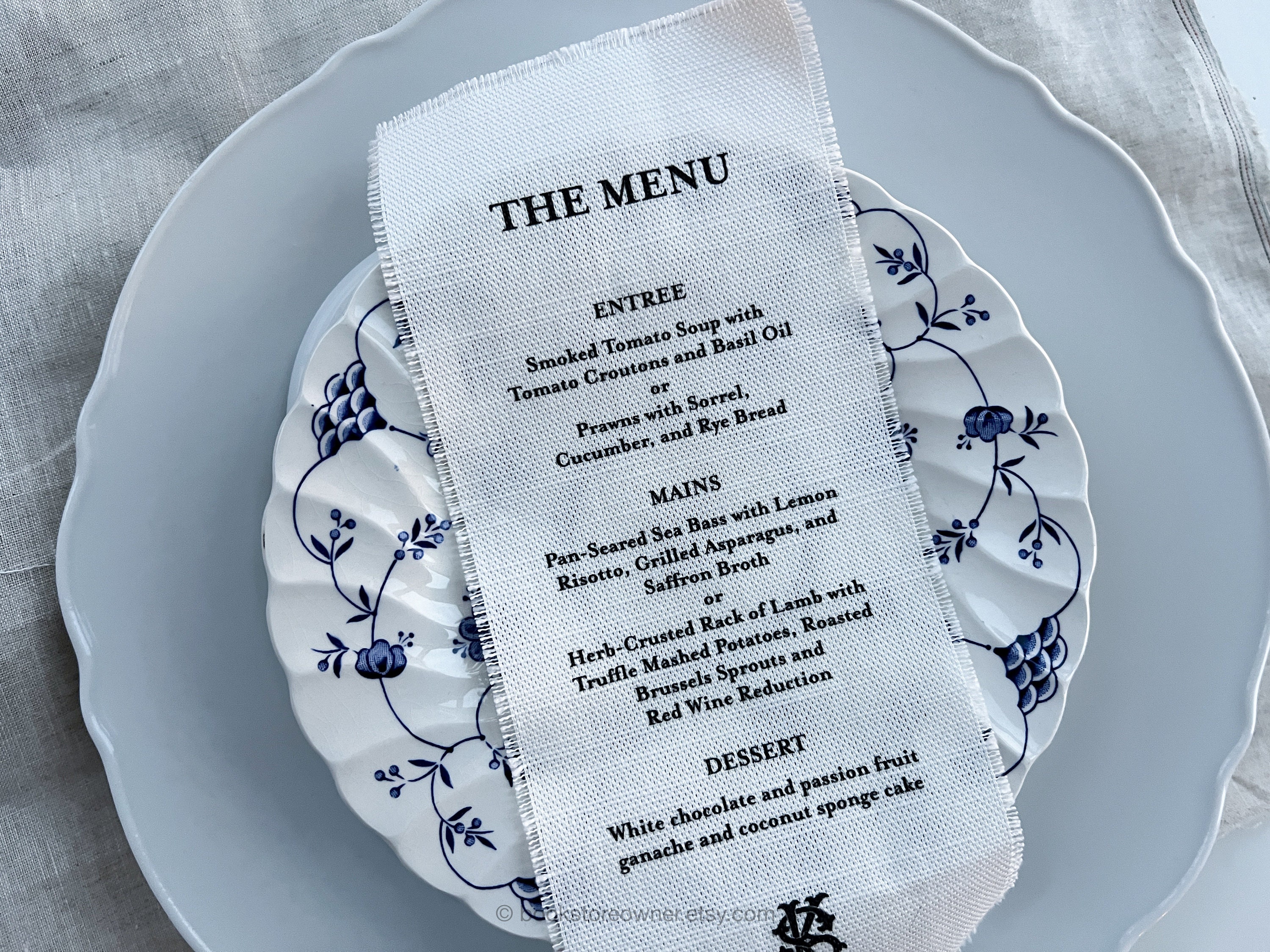 Linen Wedding Menus With Guest Names Personalized Fabric Menu, Monogram ...
