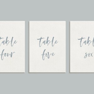 Printed Watercolor Table Numbers Dusty Blue Table Numbers for Wedding ...