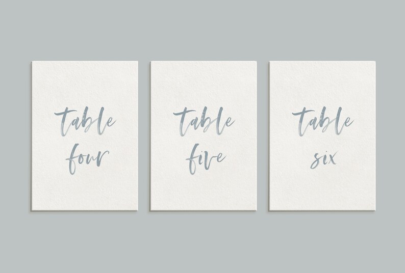 Printed Watercolor Table Numbers Dusty Blue Table Numbers for Wedding ...