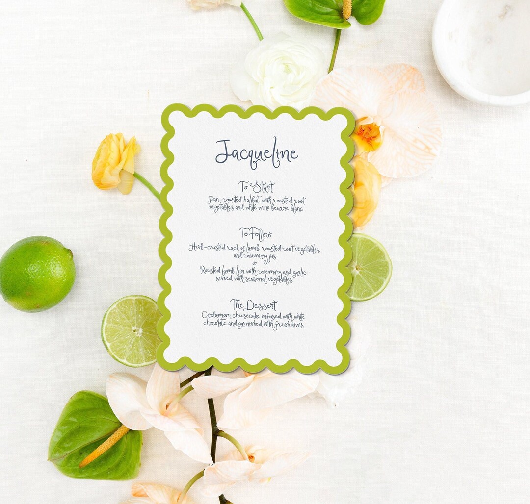 Printed Scallop Wedding Menu and Placecard, Whimsical Wedding Menus ...