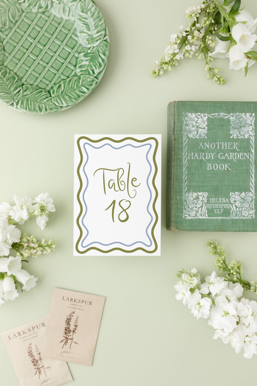 Blue and Green Double-sided Unique Table Number | 5 X 7 Hand Drawn ...