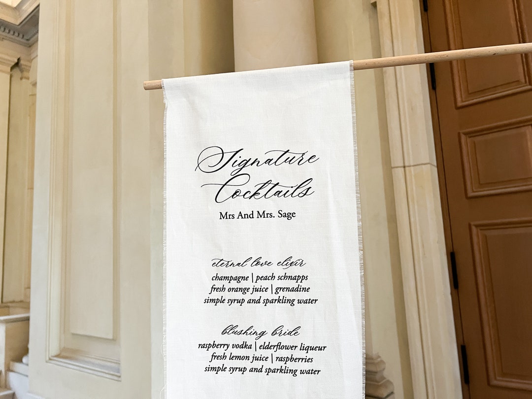 Signature Drinks Linen Bar Sign, Elegant Calligraphy Open Bar Linen ...