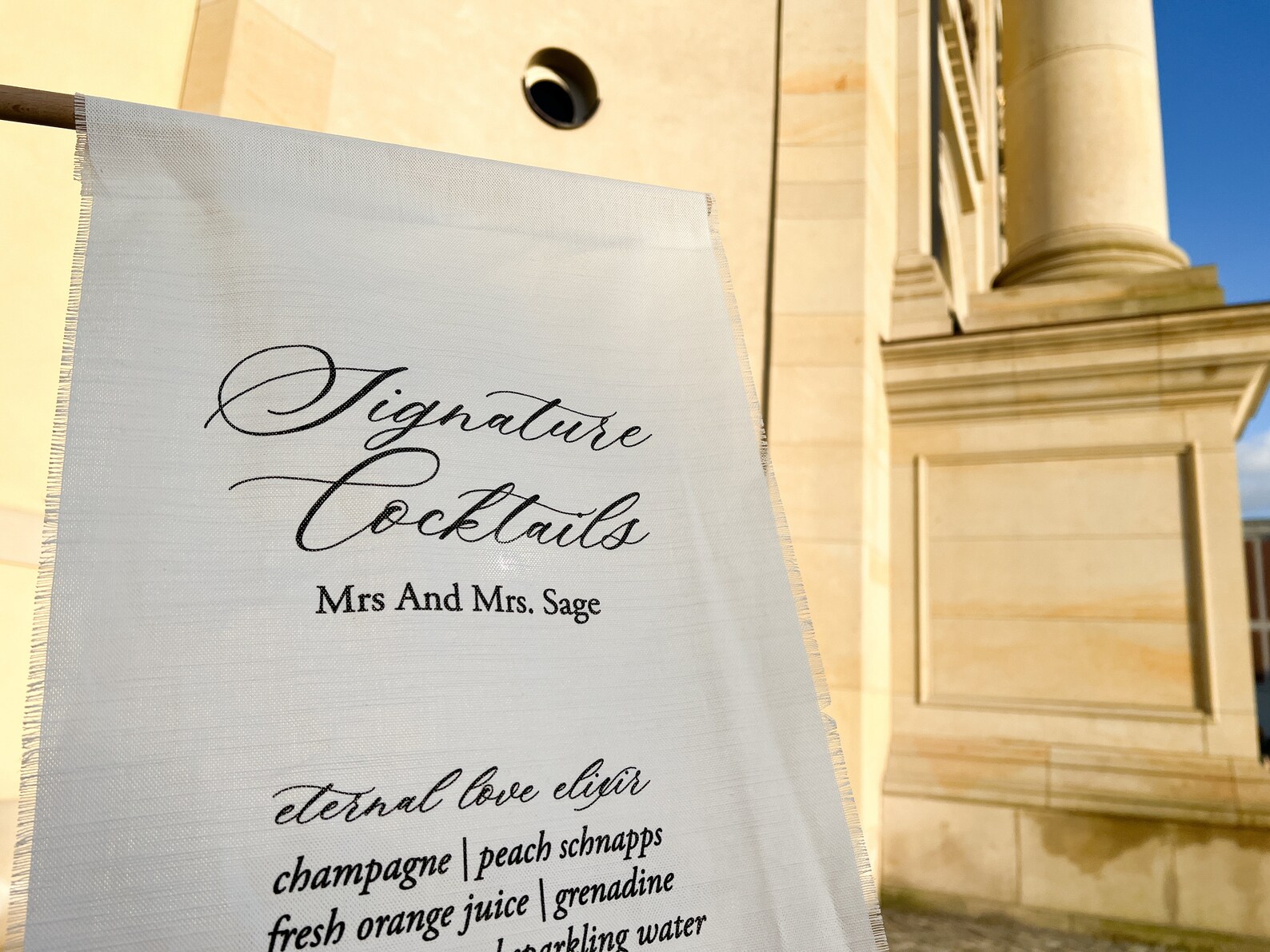 Signature Drinks Linen Bar Sign, Elegant Calligraphy Open Bar Linen ...