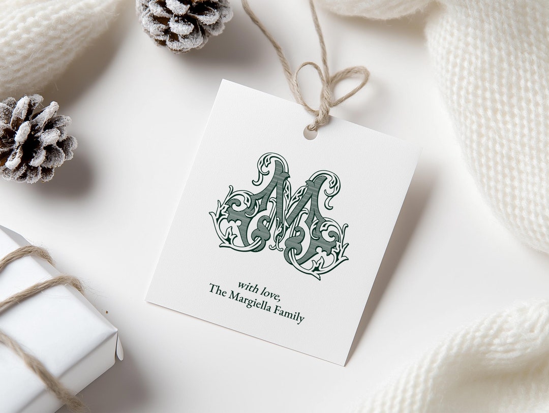 Forest Green Harlequin Holiday Gift Tag, Custom Monogram, Old Money ...