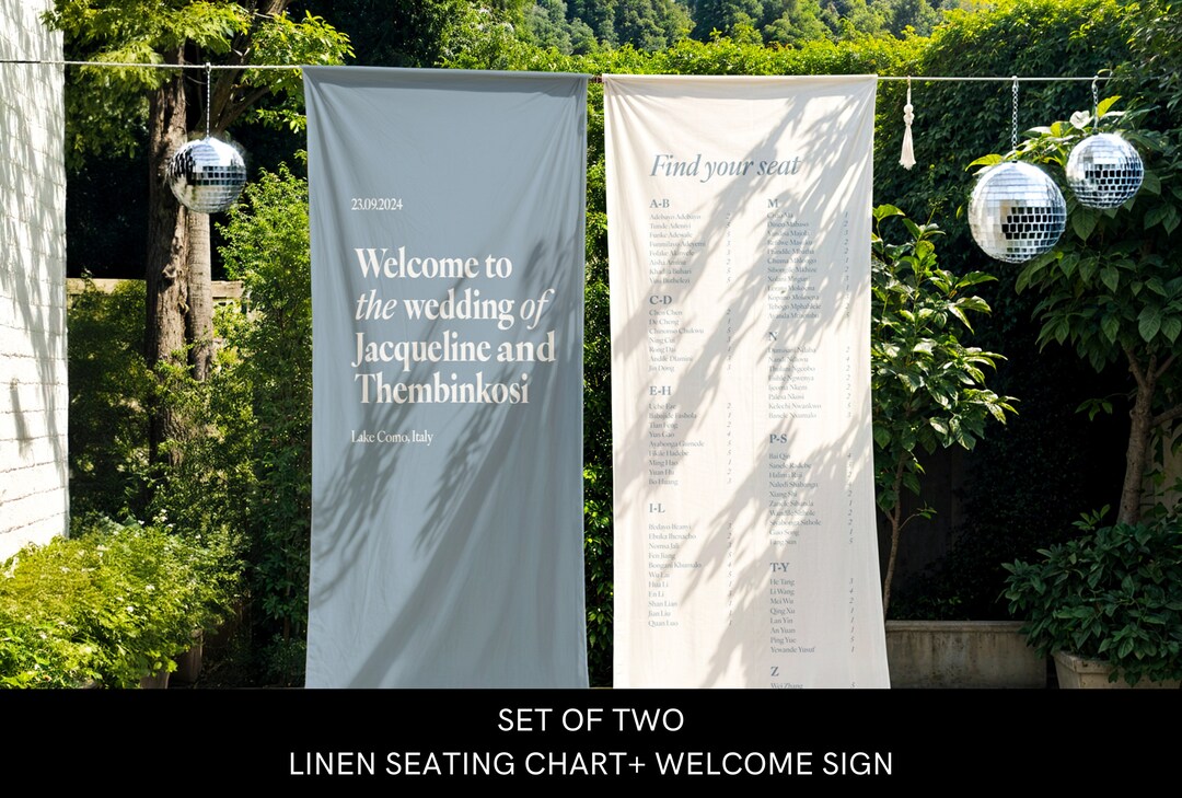 Dusty Blue Linen Welcome Sign and Linen Seating Chart Bundle ...