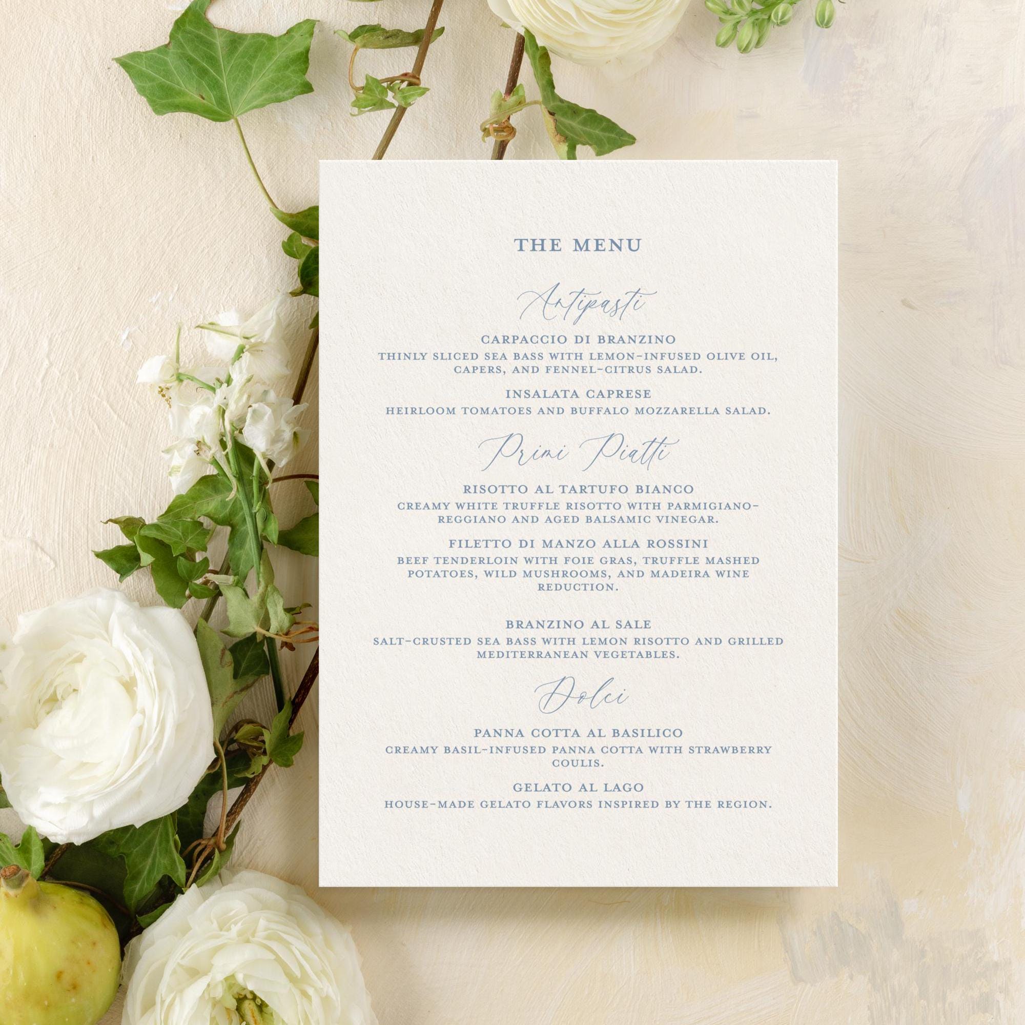 Printed Wedding Menu With Last Name Monogram, Personalized Wedding Menu ...