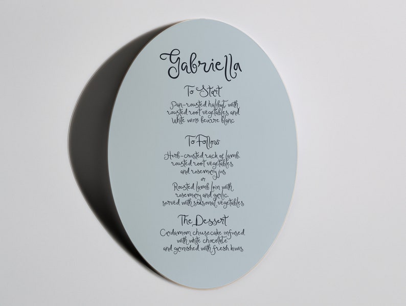 Whimsical Wedding Oval Shaped Menu Cards With Guest Names Custom ...