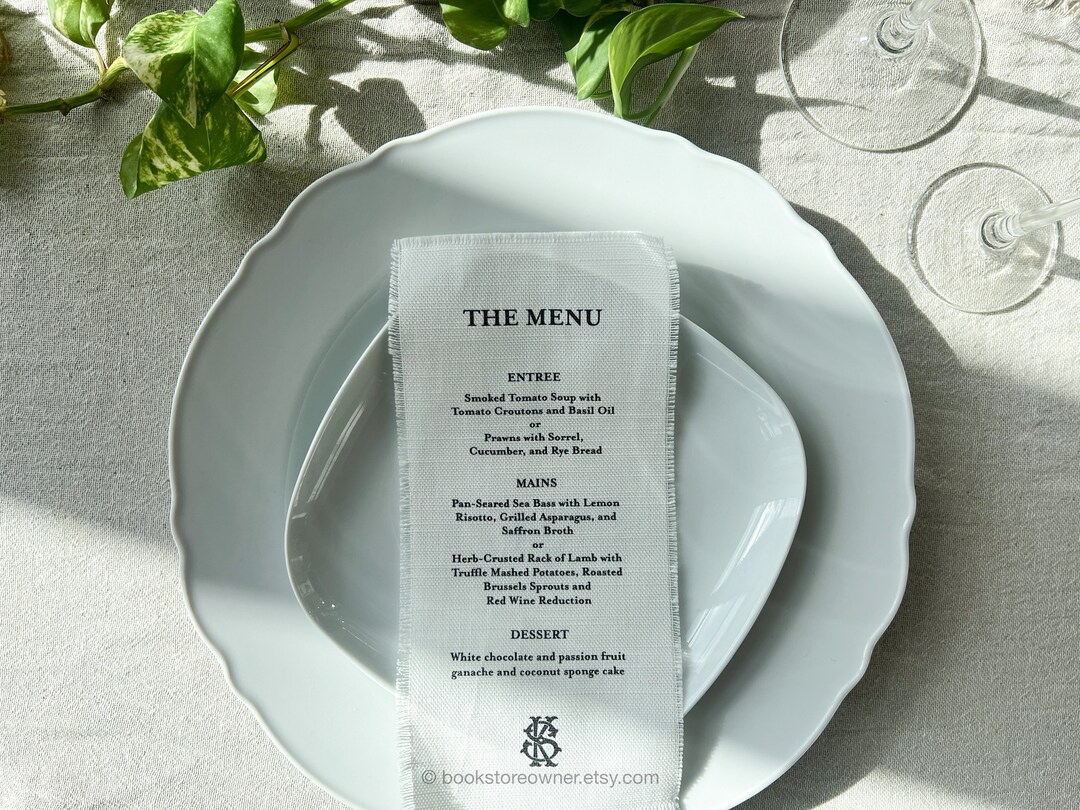 Elegant Linen Wedding Dinner Menu | Fabric Menu With Guest Name ...