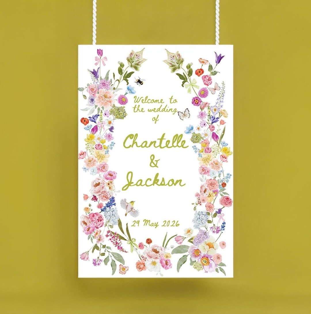 Editable Spring Wedding Welcome Sign Template | Watercolor Florals Sign ...