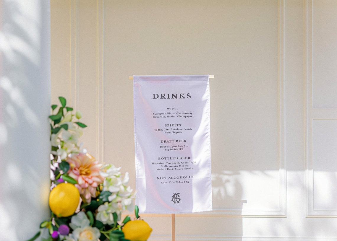 Signature Drinks Linen Bar Sign, Elegant Wedding Signature Cocktail ...