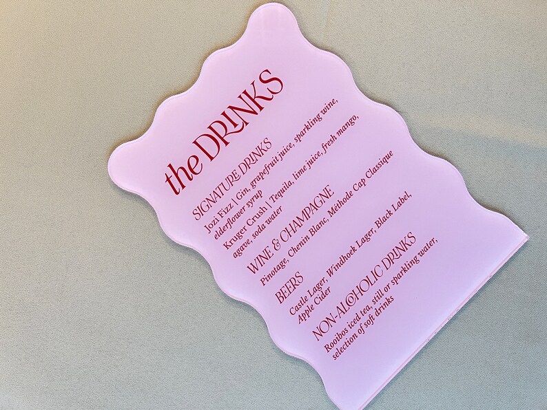 Wavy Signature Drinks Sign Acrylic Wedding Bar Menu Acrylic Sign Wedding Signage Mimosa Bar Open