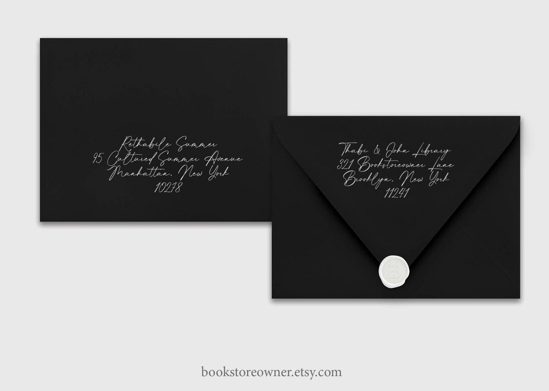 Elegant Black Envelope Calligraphy Script White Ink Addressing, A7 ...