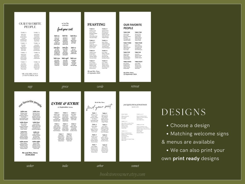 Linen Seating Chart Find Your Seat Fabric Seating Chart, Alphabetical ...