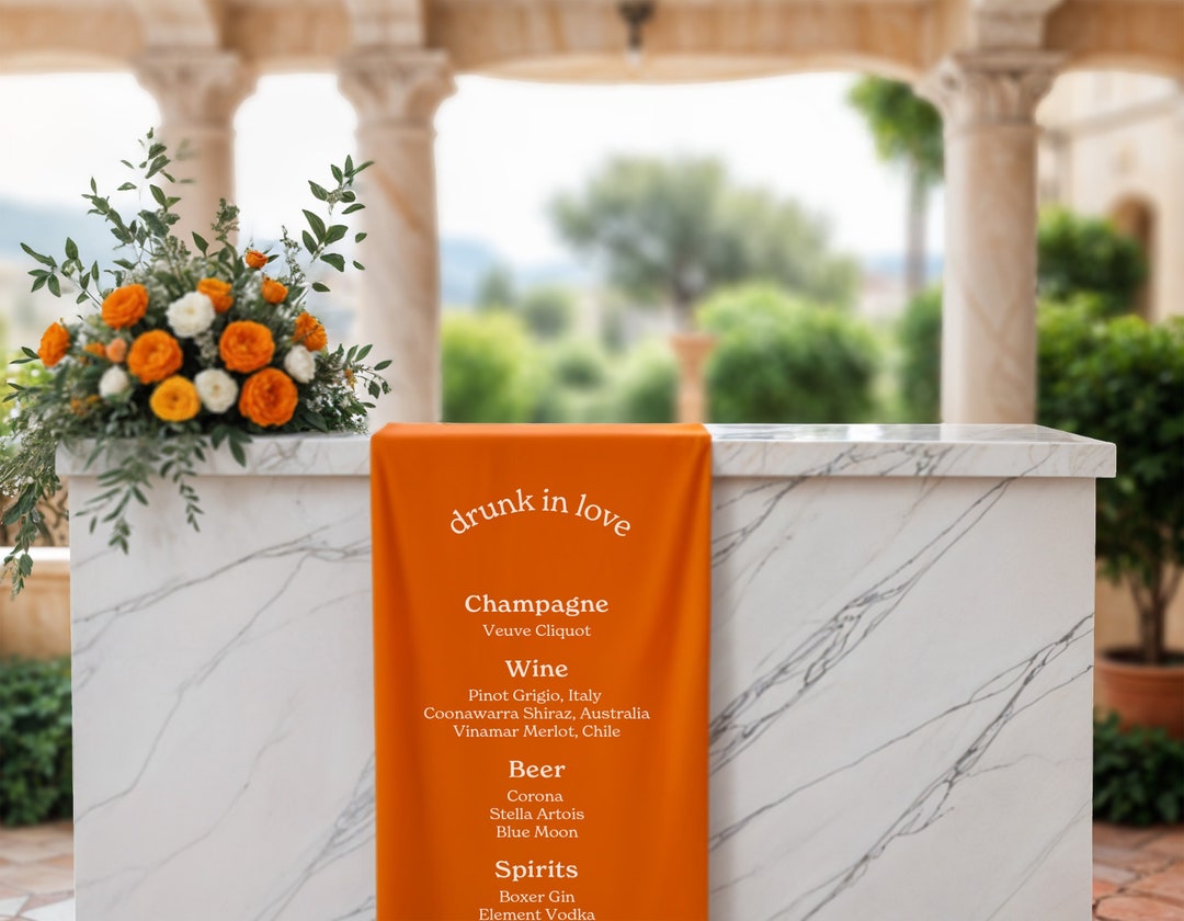 Burnt Orange Linen Bar Sign, Orange Fabric Bar Sign, Signature Cocktail ...