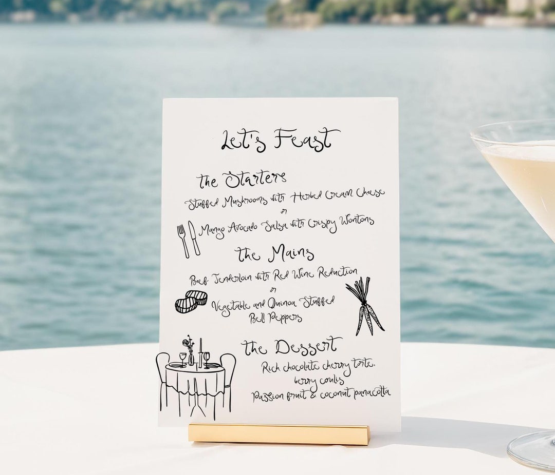 Whimsical Wedding Menu Template Illustrated Menu, Quirky Wedding Menu ...
