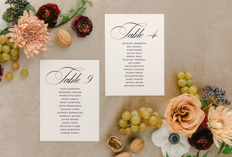 Elegant Wedding Seating Charts Cards for Mirror Wedding 5x7 Seating ...