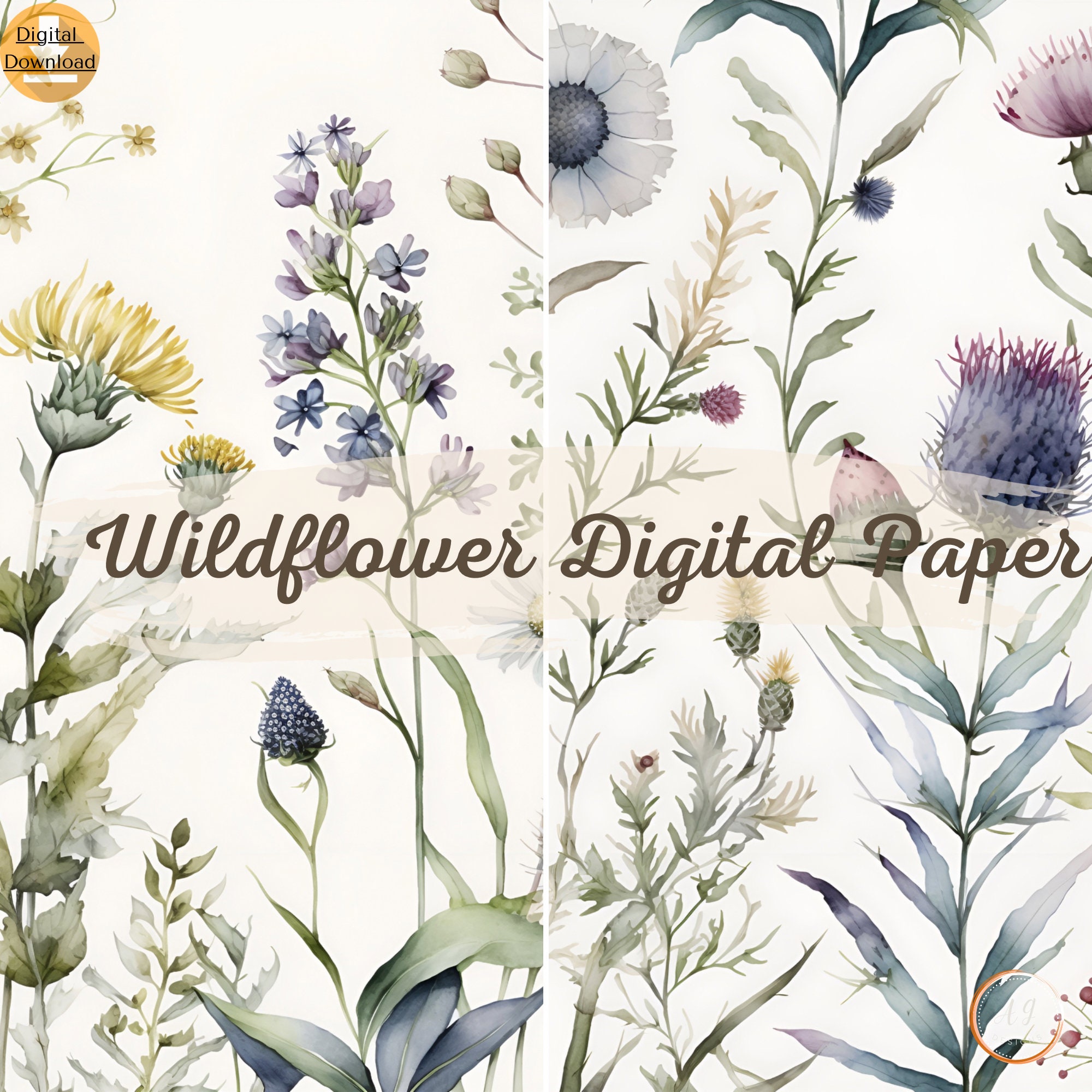 8 Wildflower Digital Paper, Floral Digital Paper, Floral Pattern ...