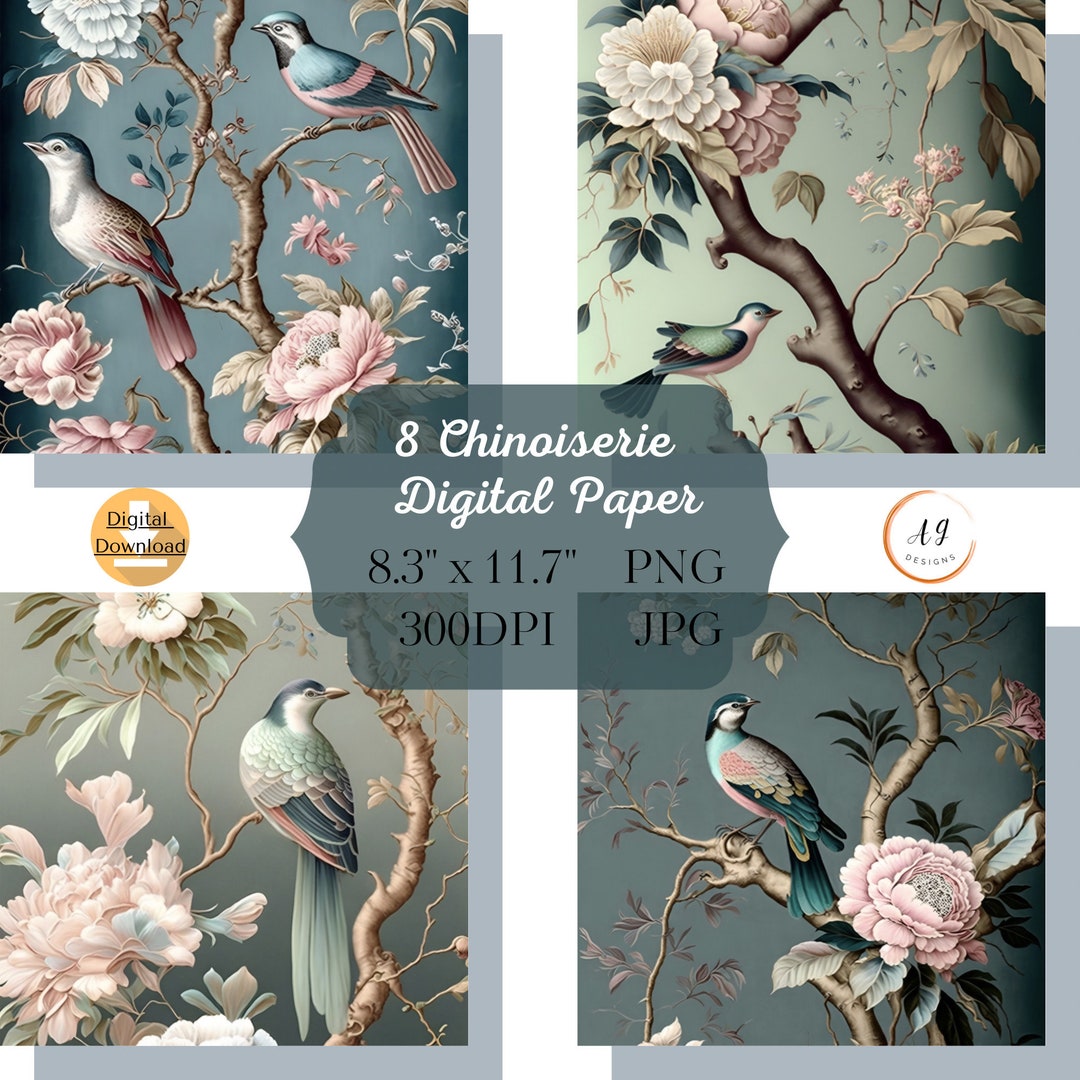 8 Chinoiserie Pattern, Oriental Paper, Asian Digital Paper, Chinoiserie ...